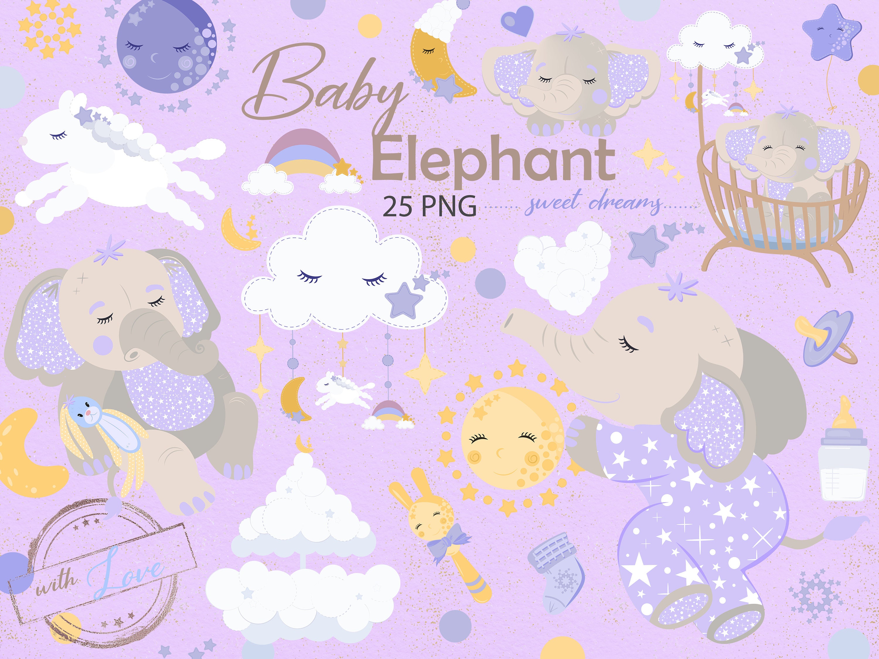 Sleeping Baby Elephant Clip Art, Sweet Dreams Elephant Graphics ...