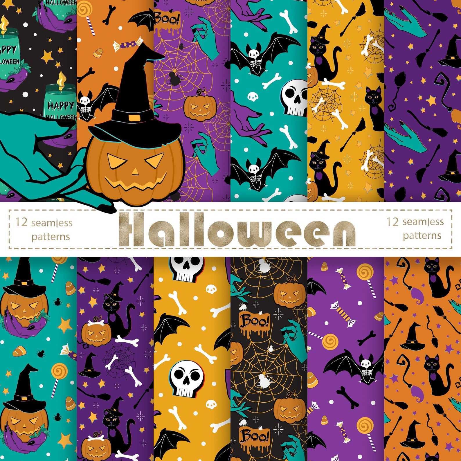 Halloween Kids Digital Paper Pumpkin Face Seamless - Etsy