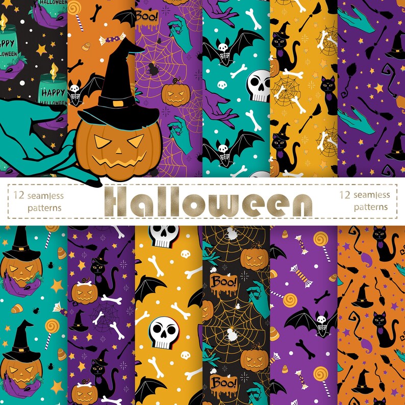 Halloween Kids Digital Paper Pumpkin Face Seamless - Etsy