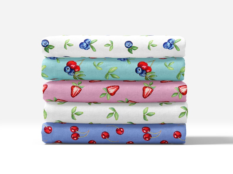 Summer Berry Digital Paper, Cherry and Blueberry Seamless Pattern ...