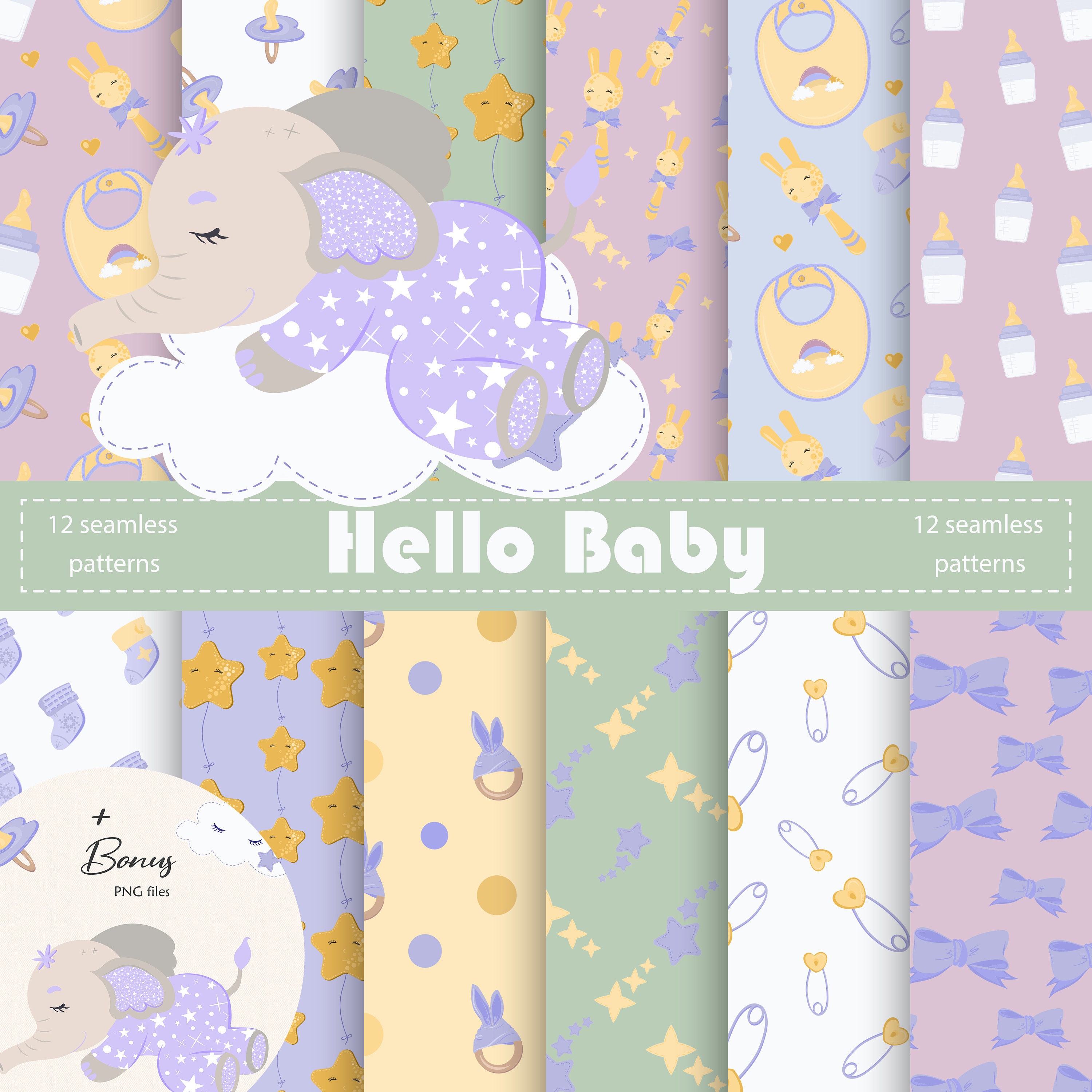 Newborn Baby Digital Paper, Baby Girl SEAMLESS Patterns, Baby Shower ...