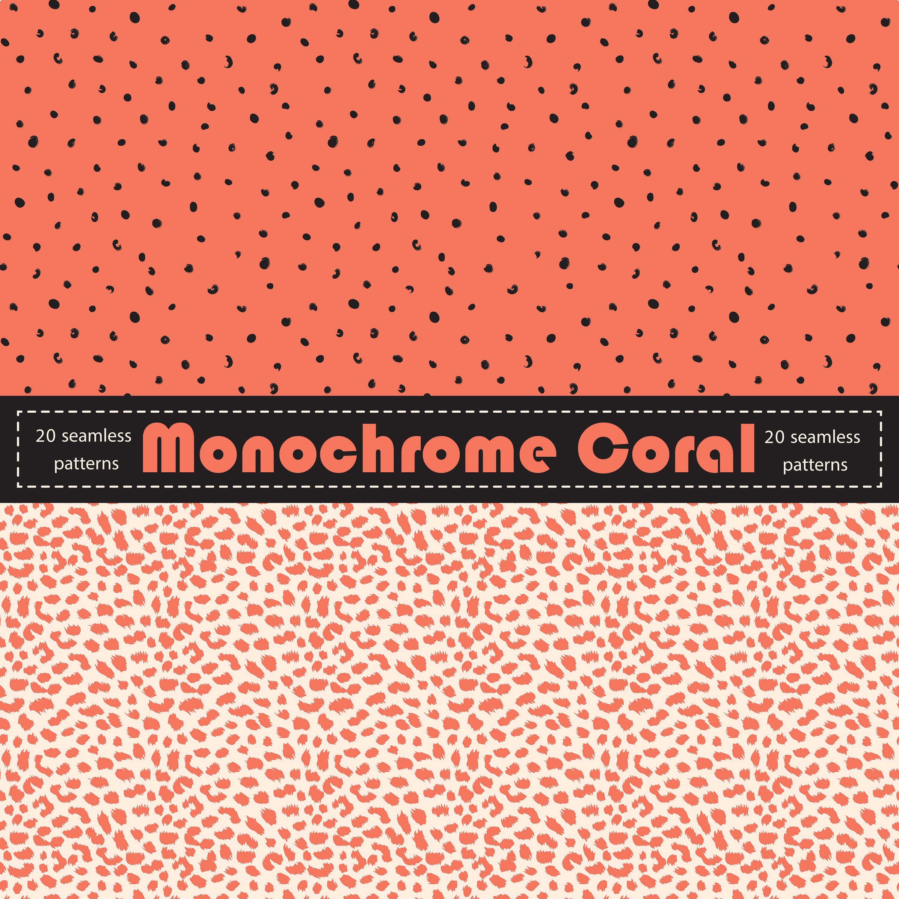 Monochrome Coral Animal Fur Digital Paper, Leopard Seamless Pattern ...