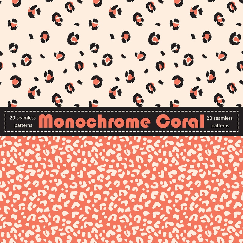 Monochrome Coral Animal Fur Digital Paper, Leopard Seamless Pattern ...