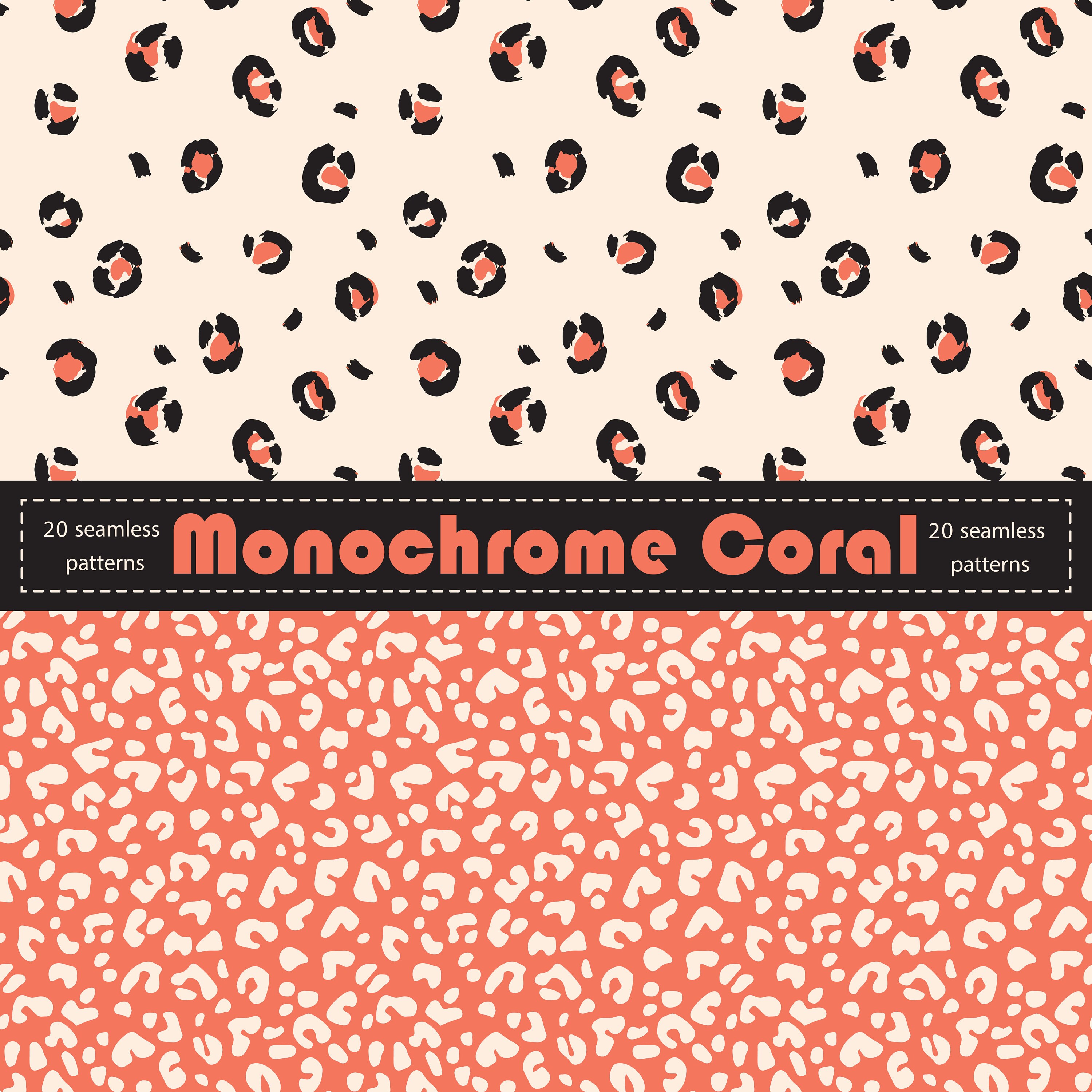 Monochrome Coral Animal Fur Digital Paper, Leopard Seamless Pattern ...