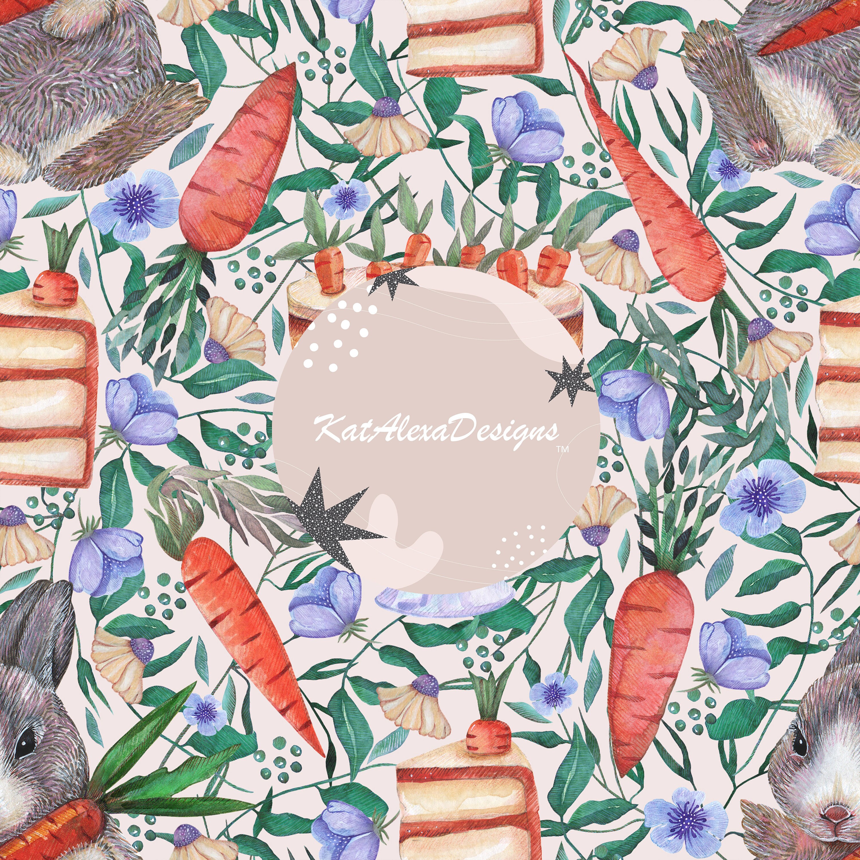 Watercolor Bunny and Carrots Seamless Pattern, Easter Rabbit Fabric ...