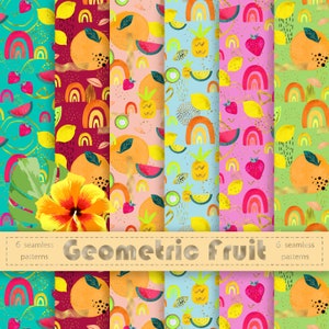 Geometric Fruit Digital Paper, Abstract Fruit Seamless Pattern, Summer ...