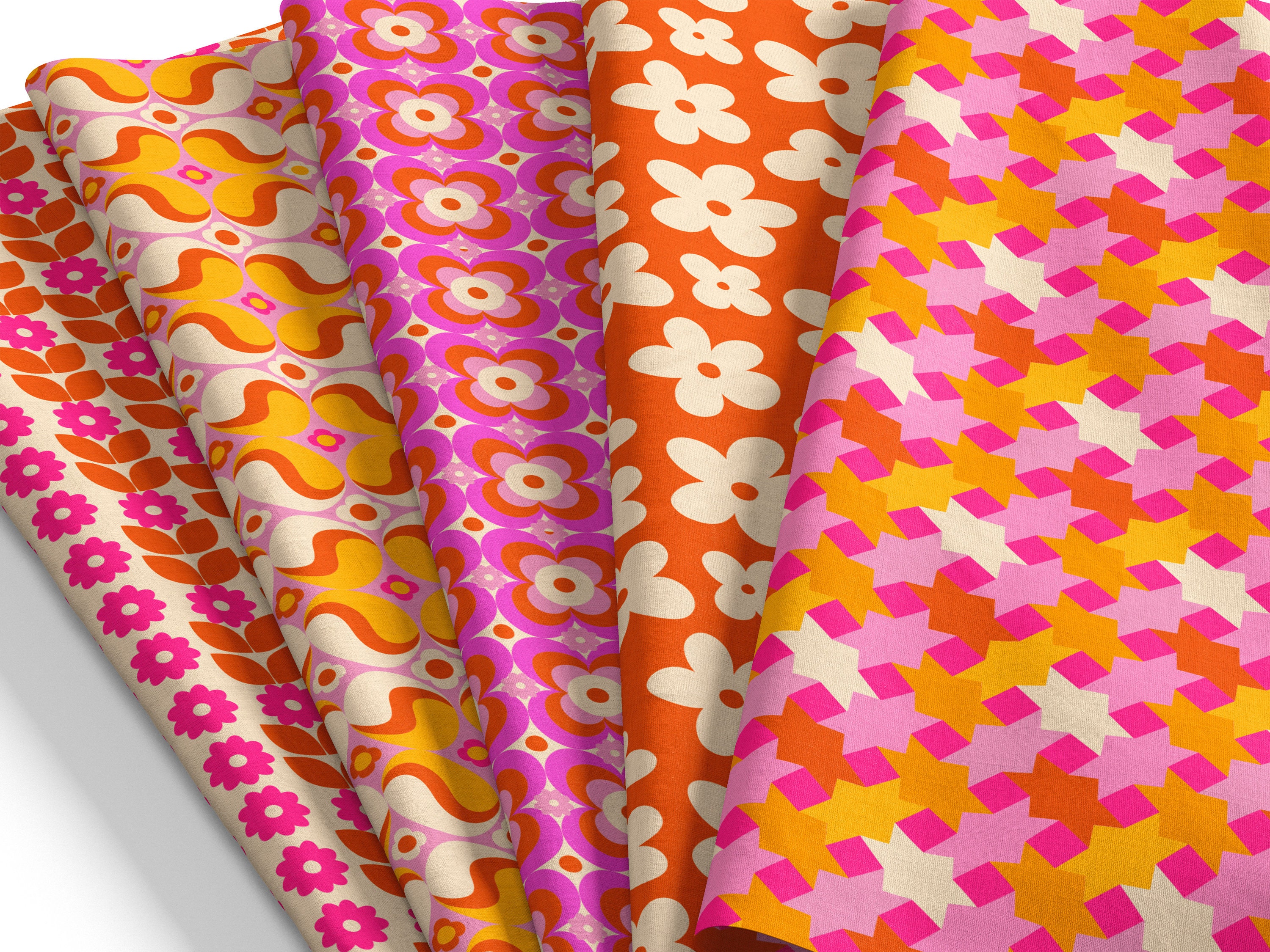 Groovy Geo Florals Pattern Collection, 60s-70s Retro Style Flowers ...