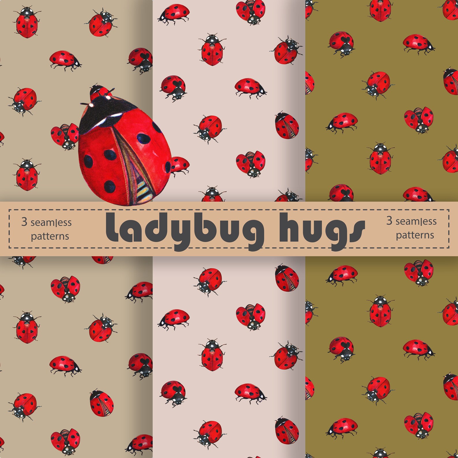 Watercolor Ladybug Seamless Pattern, Ladybird Beetle Digital Paper ...