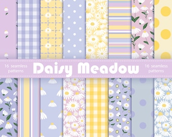 Daisy Flower Digital Paper Summer Meadow Seamless Pattern - Etsy