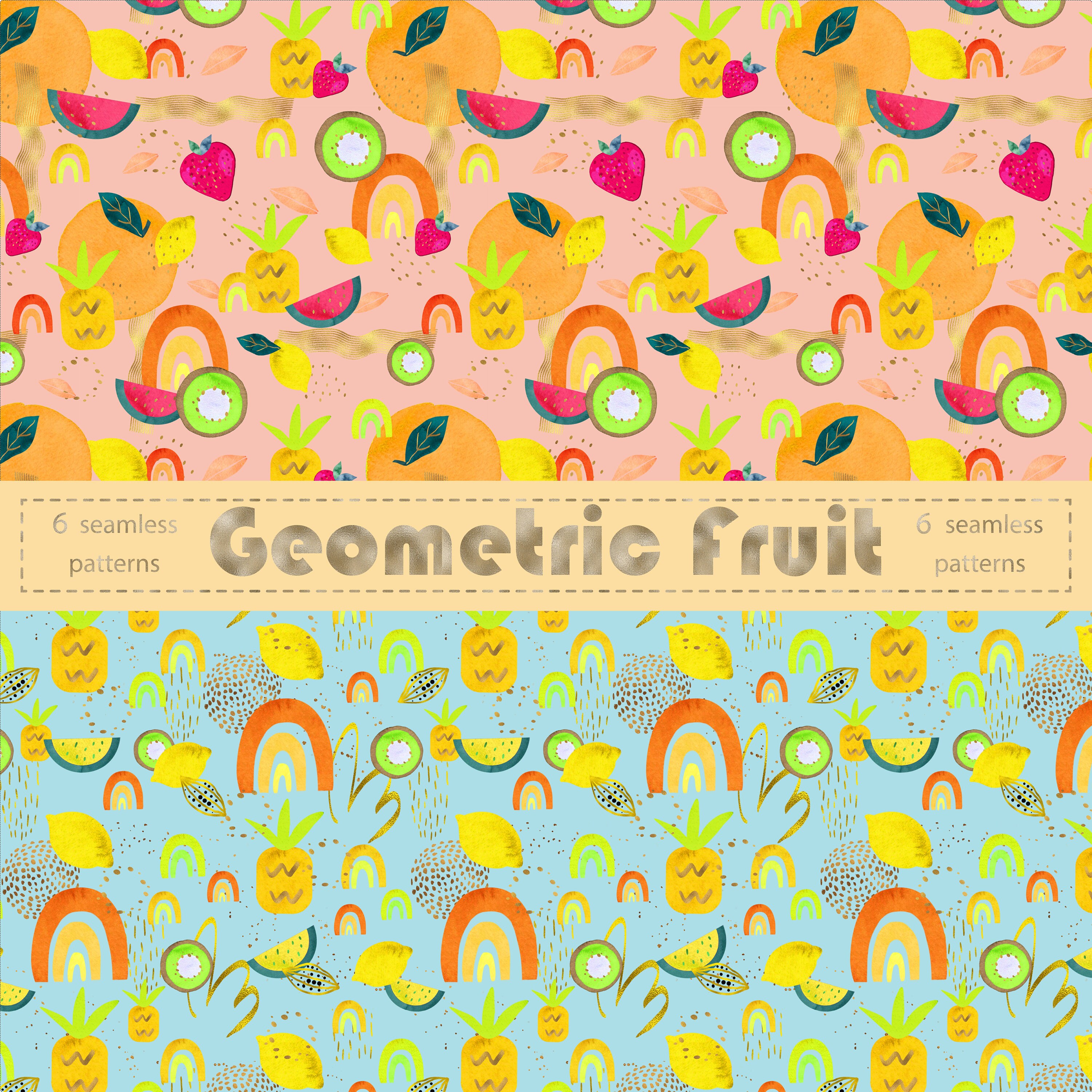 Geometric Fruit Digital Paper, Abstract Fruit Seamless Pattern, Summer ...