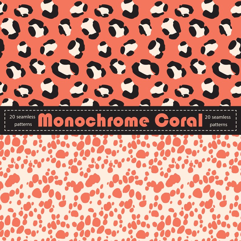 Monochrome Coral Animal Fur Digital Paper, Leopard Seamless Pattern ...