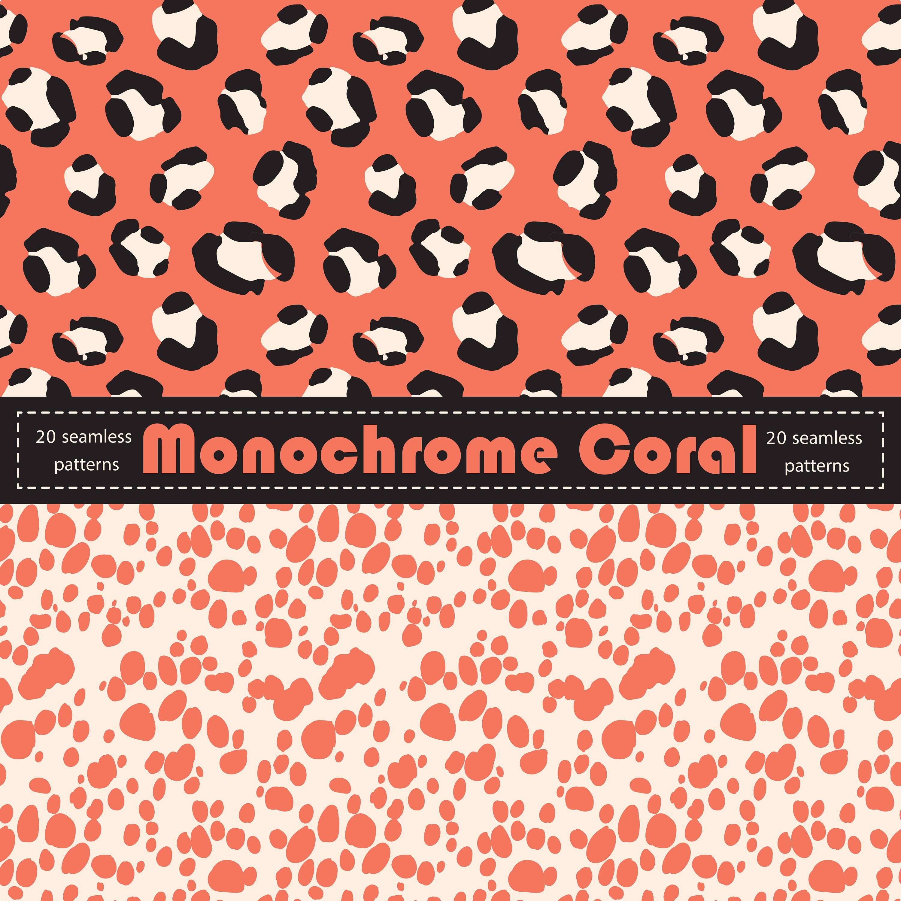 Monochrome Coral Animal Fur Digital Paper, Leopard Seamless Pattern ...
