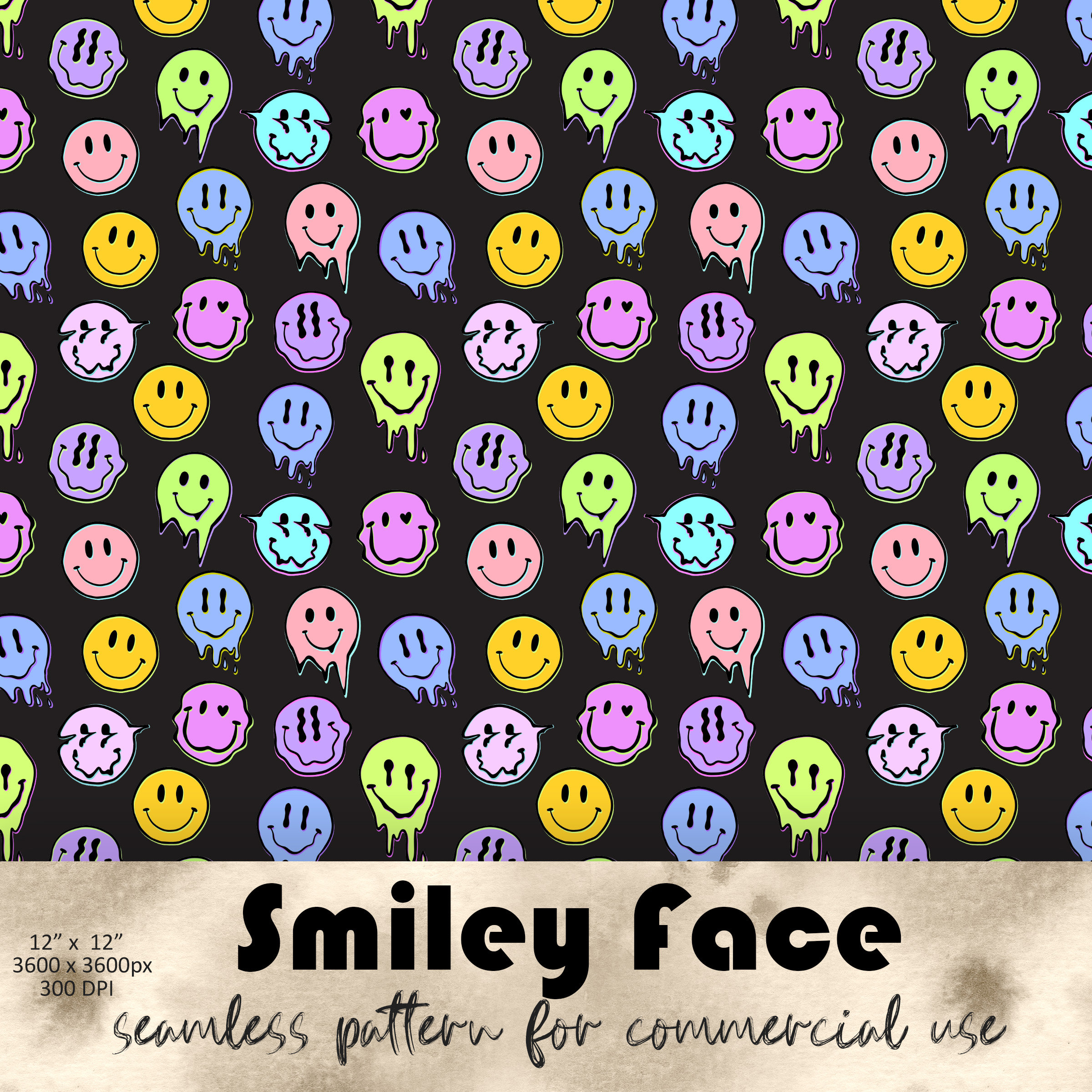 Smiley Face Seamless Pattern, Trippy Smile Fabric Design, Melting Face ...