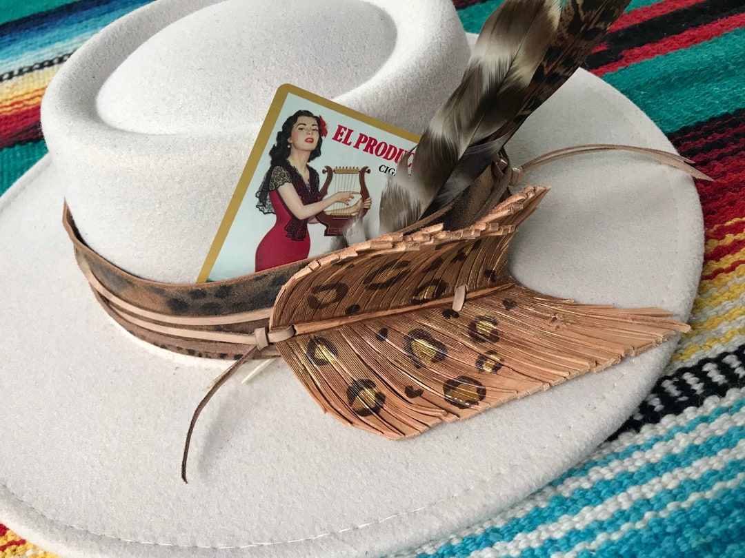 Hand Tooled and Rustic Leopard Print Painted Leather Feather - Etsy