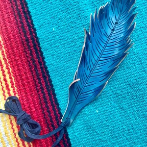Western Teal Stained and Tooled Leather Feather - Etsy