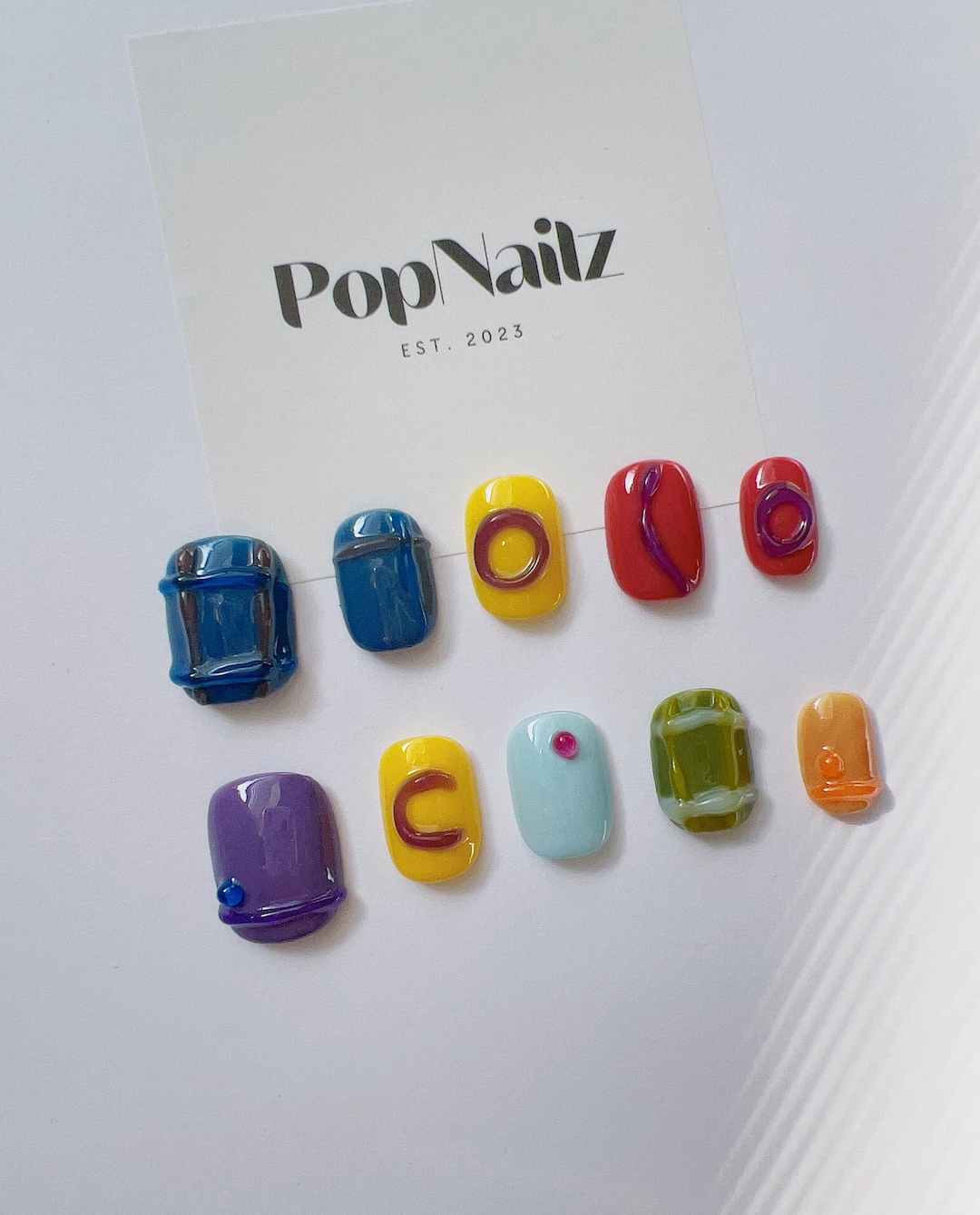 Colorful 3D Abstract Press on Nails – Handmade Artistic Nail Set ...