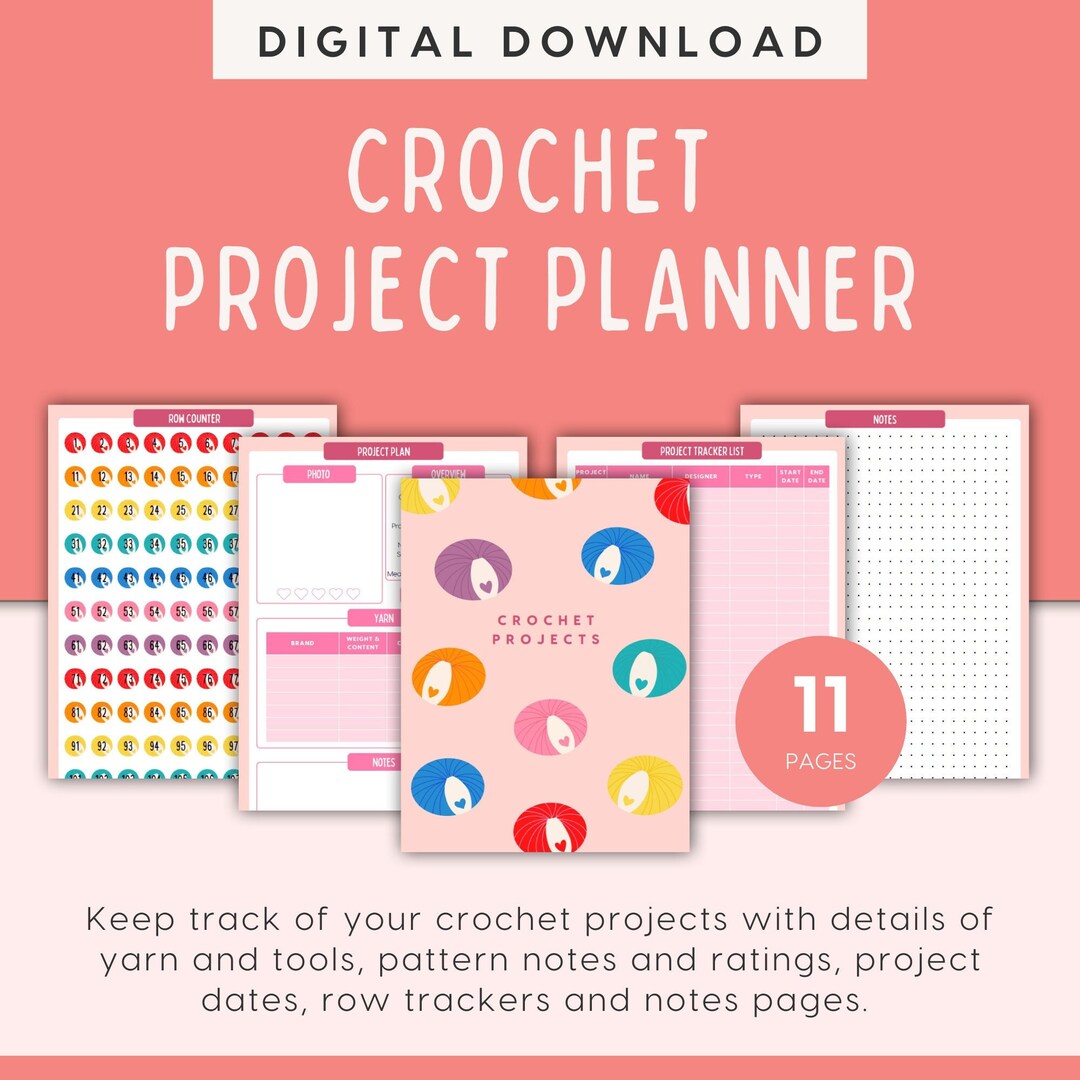 DIGITAL Crochet Project Planner, Pink 11 Page Crochet Planner, Project ...