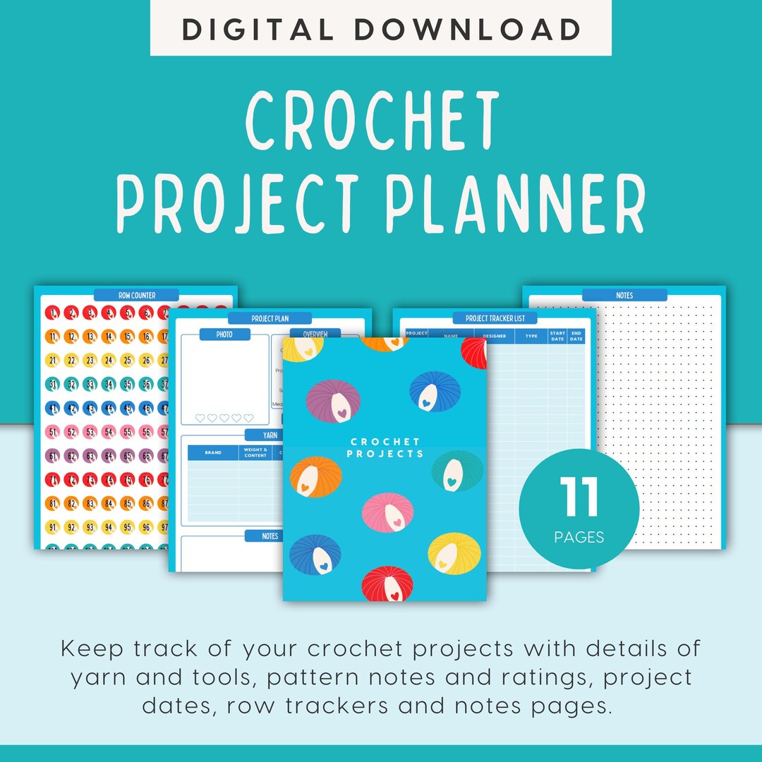 DIGITAL Crochet Project Planner, Blue 11 Page Crochet Planner, Project ...