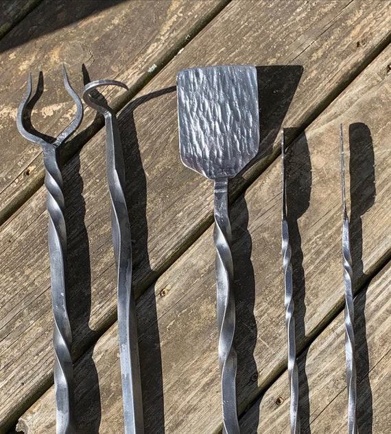 Hand Forged 4 Piece Grill Tool Set. Spatula W/ Bottle | Etsy