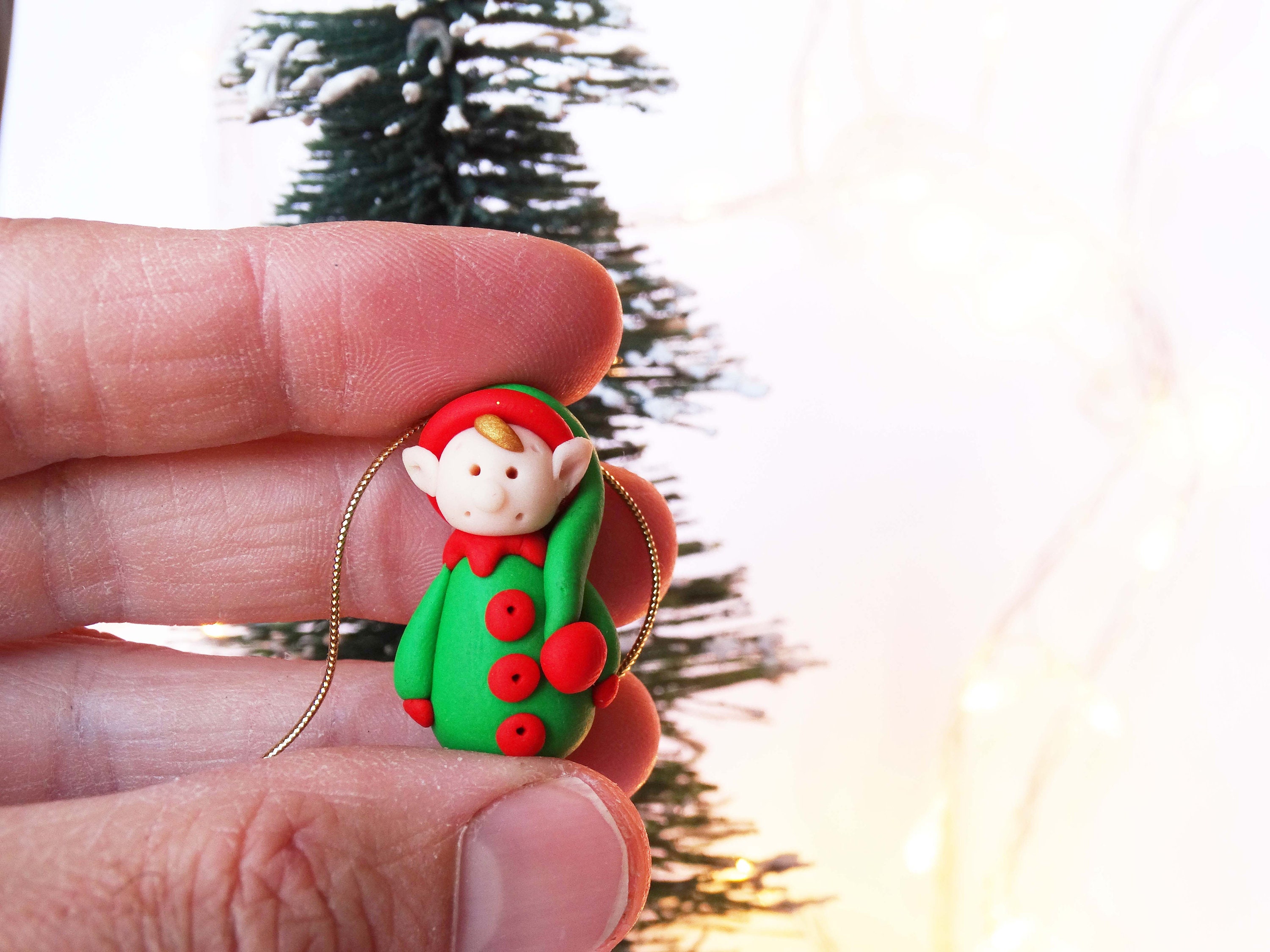 Christmas Elf,polymer Clay Green Elf,little Helper,christmas Pendant ...