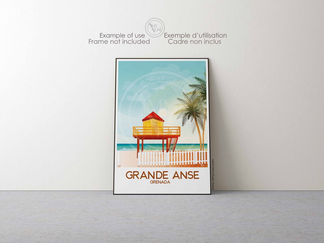 GRENADA Design 1 1 Travel Poster Print of Grand Anse Beach,caribbean ...