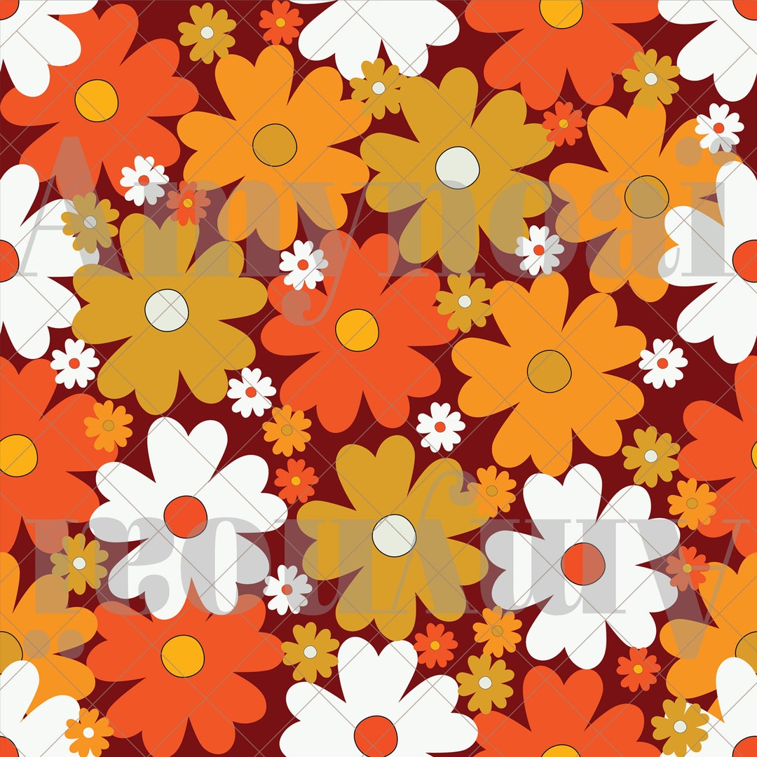 1 MOTIF of the 1960s 1970s,seventies Circle Retro Pattern Yellow Orange ...