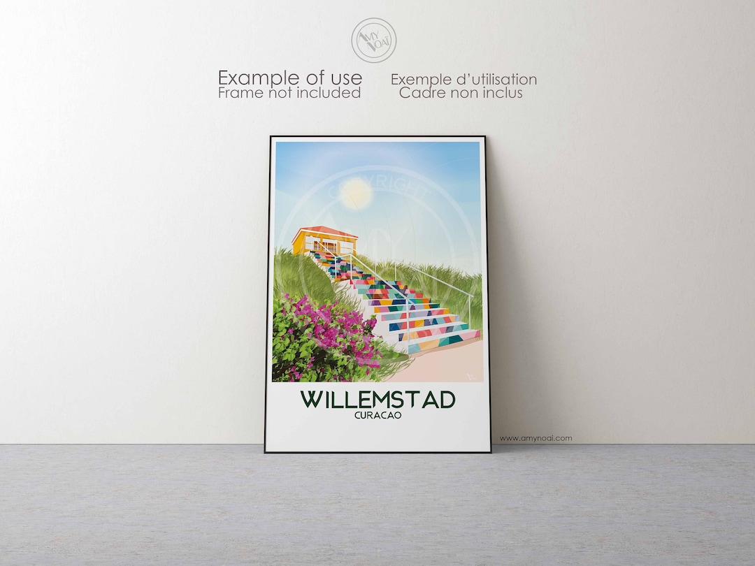 CURACAO Design 1- 1 Travel Poster Print of Willemstad,painted Staircase ...