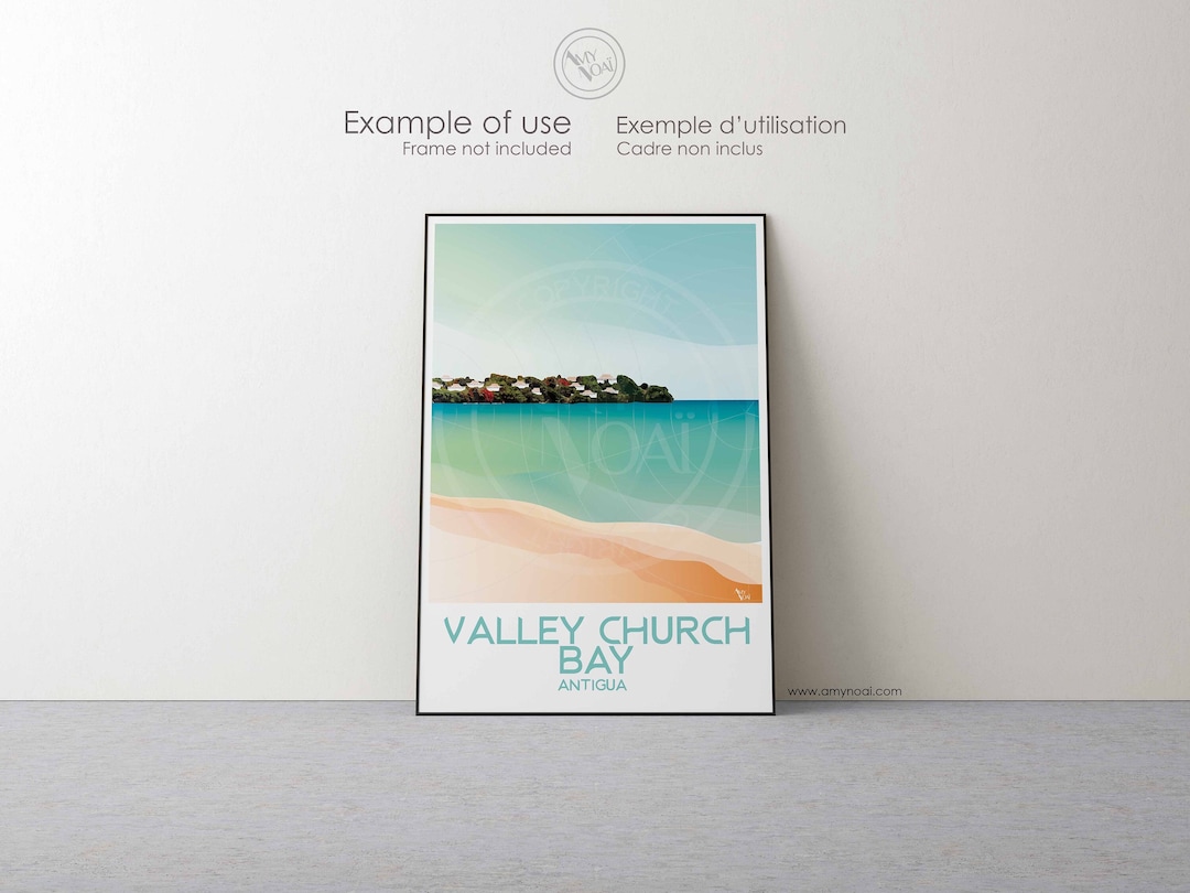 ANTIGUA BARBUDA Design 3- 1 Travel Poster Print, Valley Church Bay ...