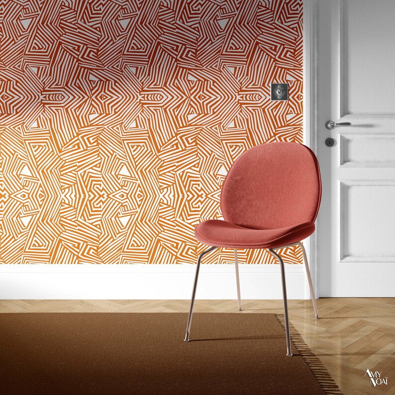 Ethnic Geometric Wallpaper – Terracotta, Brown & White Abstract African ...