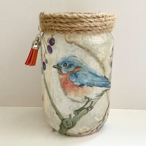 Bluebird Decoupage Lantern: Handmade Bird Night Light, Special Gift - Etsy