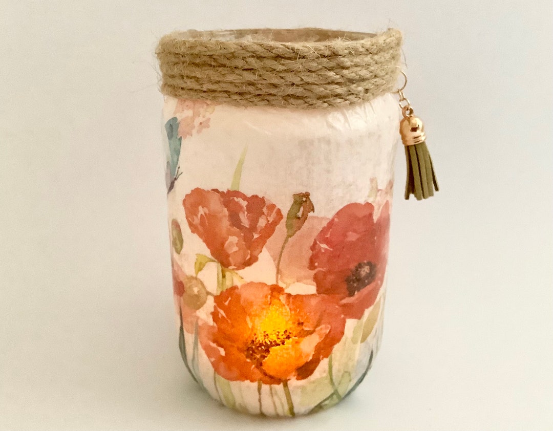 Handmade Poppy Field Lantern: Decoupage Floral Candle Holder - Etsy