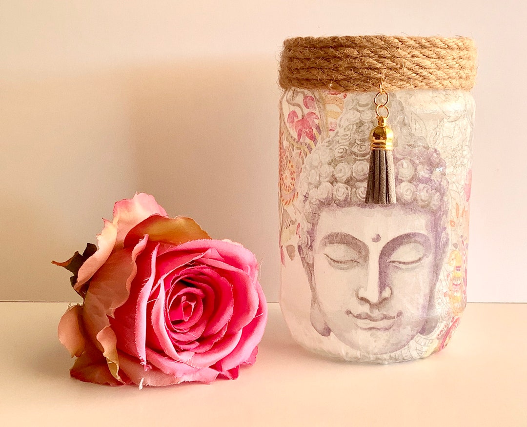Handmade Buddha Decoupage Jar: Meditation Light, Zen Decor - Etsy
