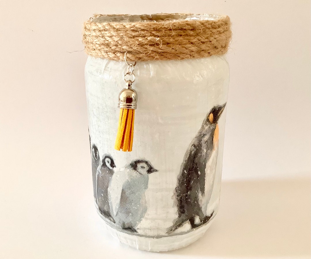 Penguin Light up Jar, Penguins Lantern, Handmade Candle Holder, Bird ...