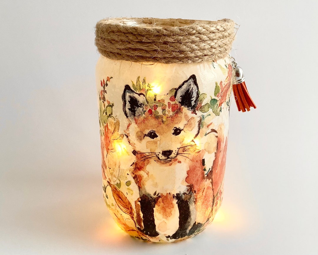 Fox Mason Jar Nightlight, Animal Lantern, Fox Light Jar, Autumn Candle ...