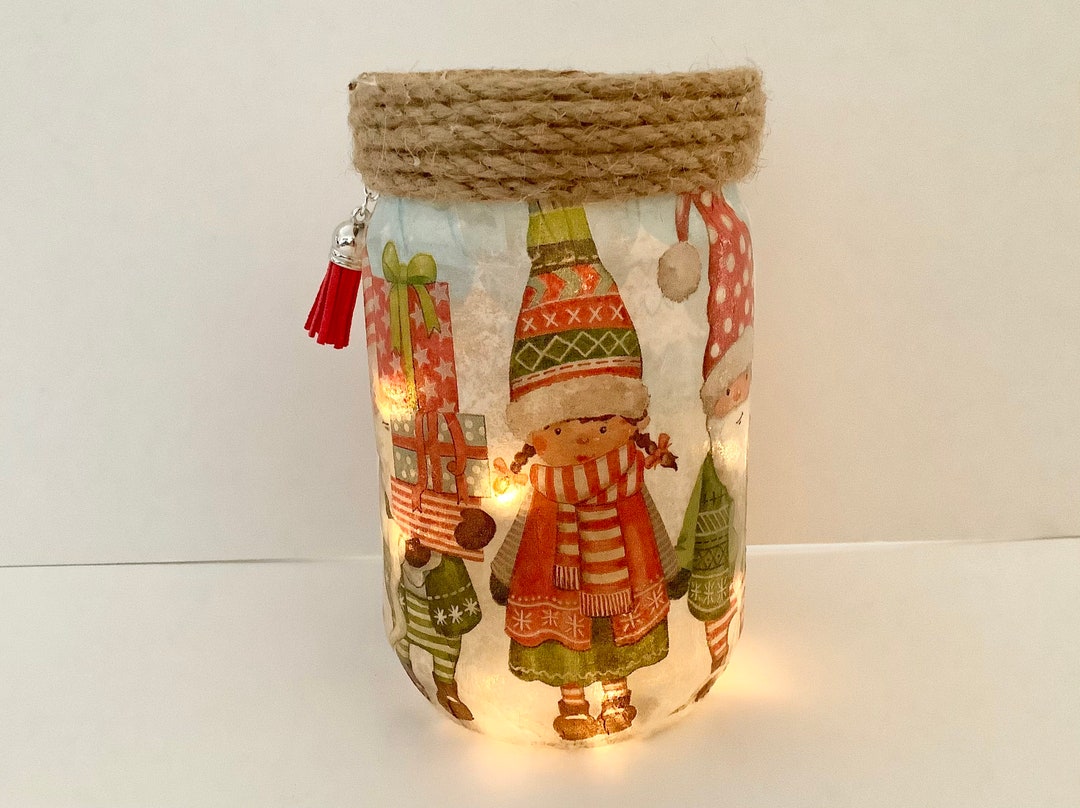 Decoupage Christmas Lantern: Festive Night Light, Table Decoration - Etsy