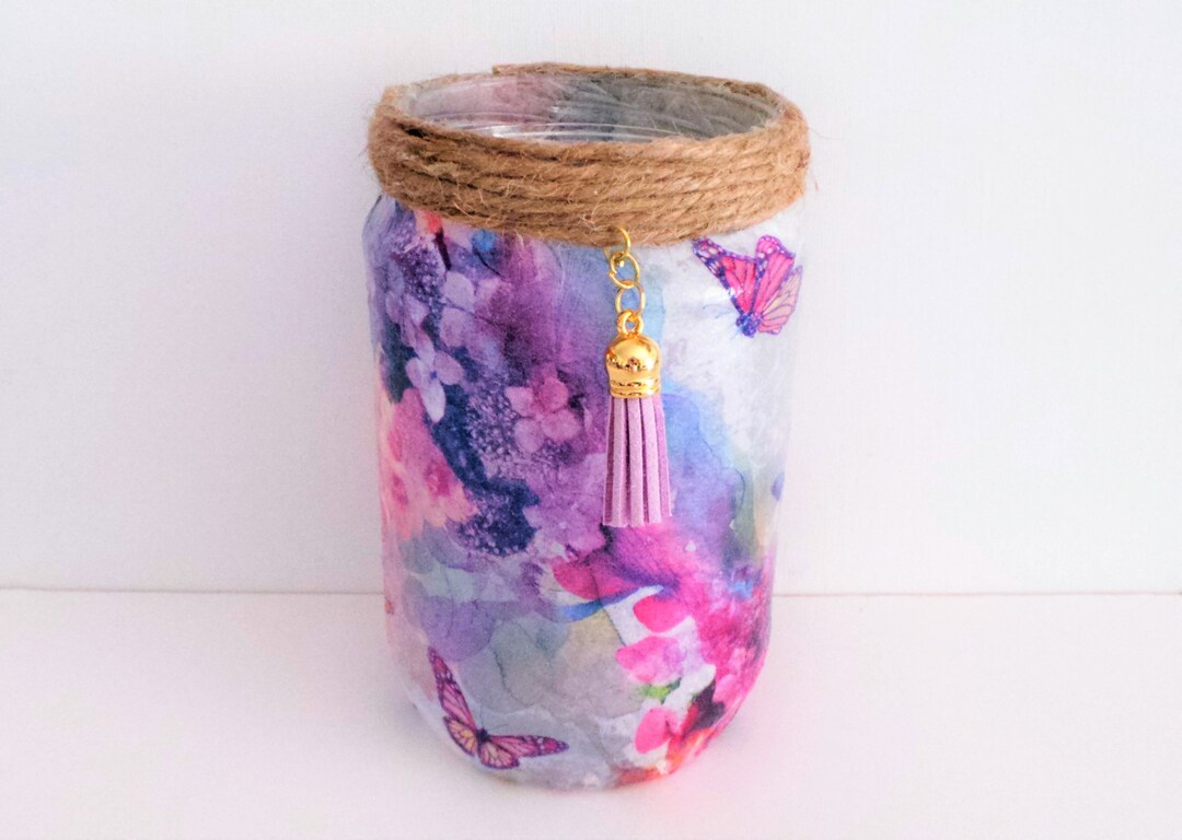 Decoupage Butterfly Lantern Jar: Upcycled Glass Candle Holder - Etsy