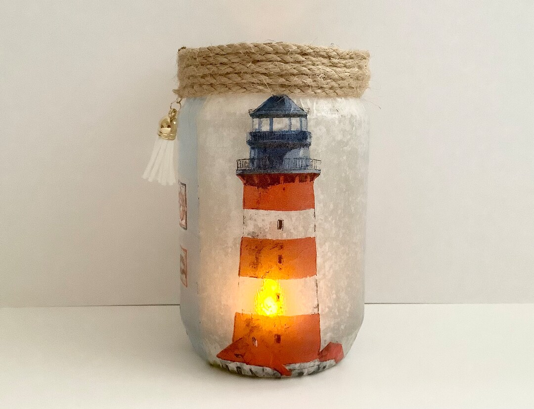 Decoupage Lighthouse Lantern: Coastal Decor Candle Nightlight - Etsy