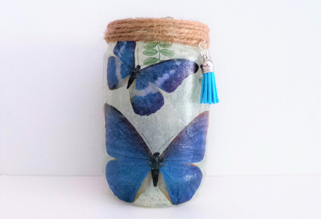 Beautiful Butterfly Fairy Light Jar, Glass Candle Holder, Decorative ...