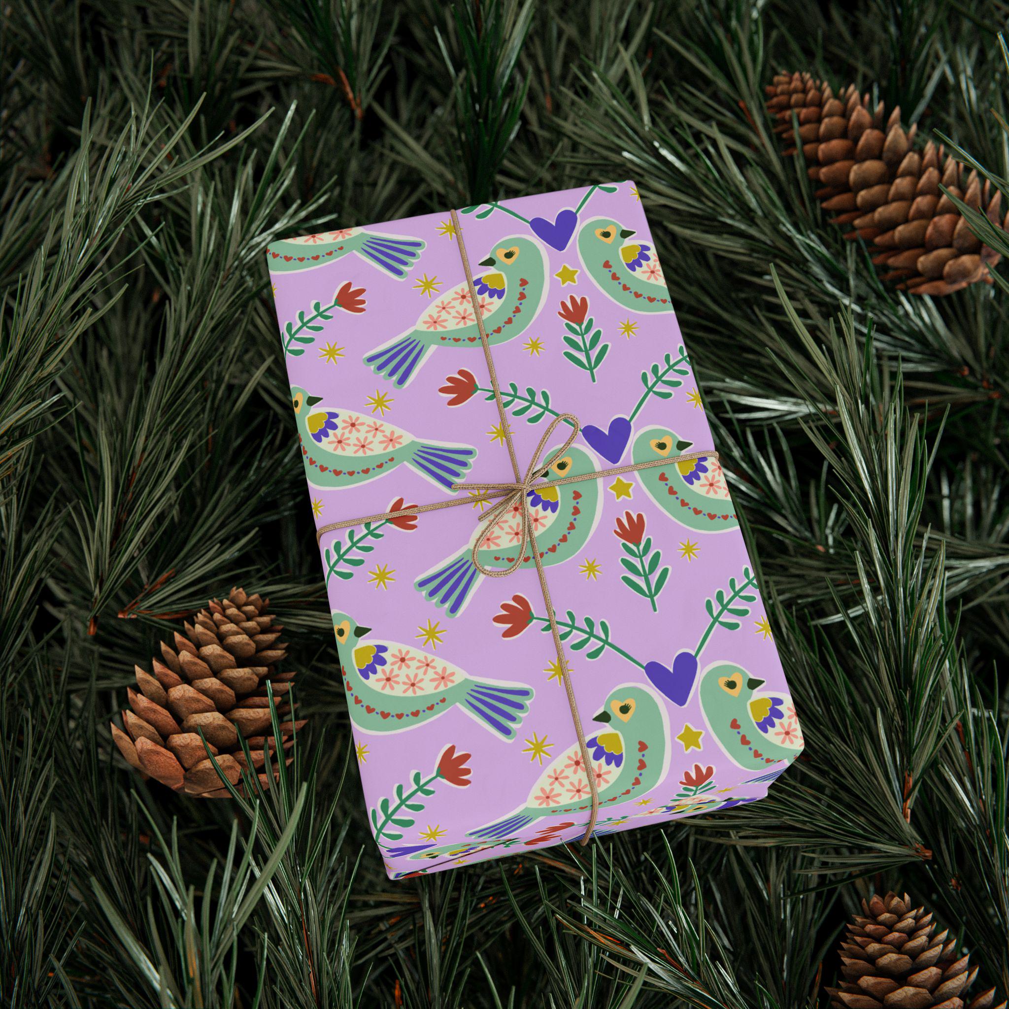 Christmas Wrapping Papers, Holiday Gift Wrap With Turtle Doves, Festive ...