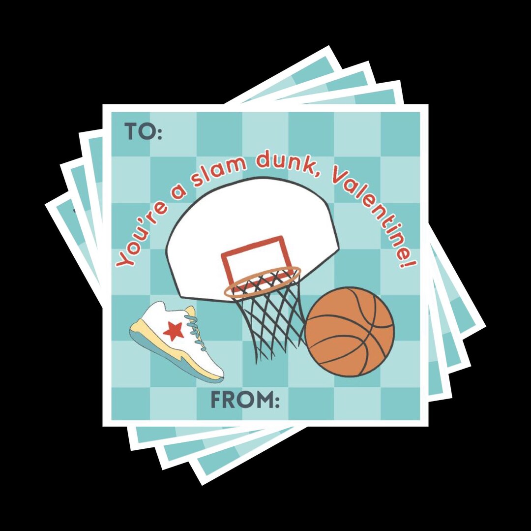 Teal Basketball Printable Valentine Cards – Sports Valentine’s Day ...