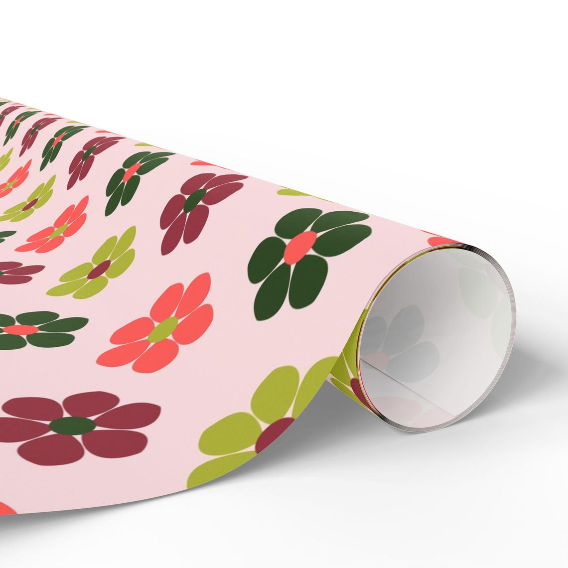 Wrapping Papers, Retro Flowers Holiday Gift Wrap Pink, Red, and ...