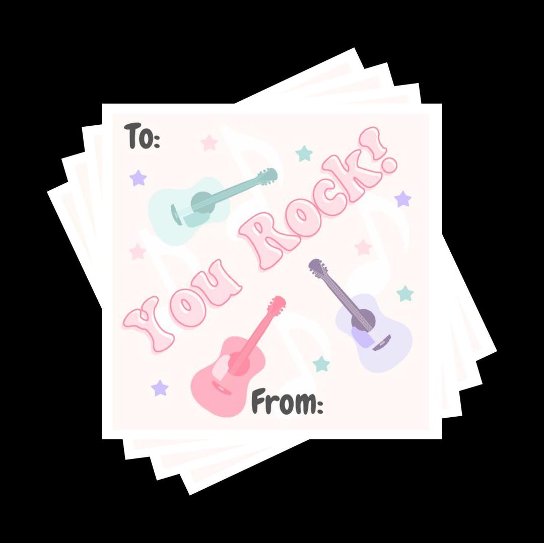Guitar Printable Valentine Pink – Kids Valentine’s Day Cards PDF ...