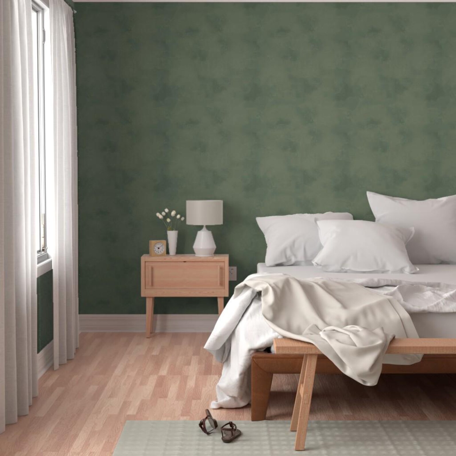 Roman Clay Textured Solid Wallpaper in Green Grass| Rustic, Minimalist ...