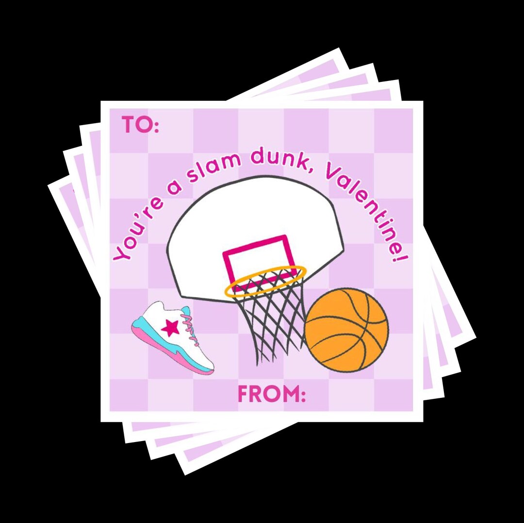 Pink Basketball Printable Valentine Cards – Sports Valentine’s Day ...
