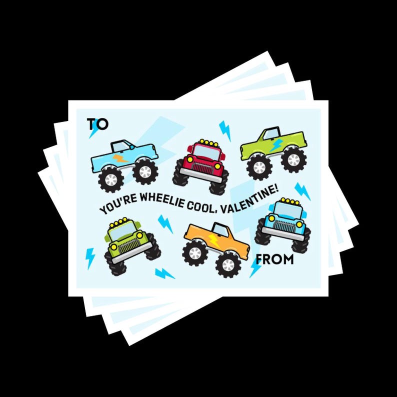 Monster Truck Printable Valentine Cards – Kids Valentine’s Day Cards ...