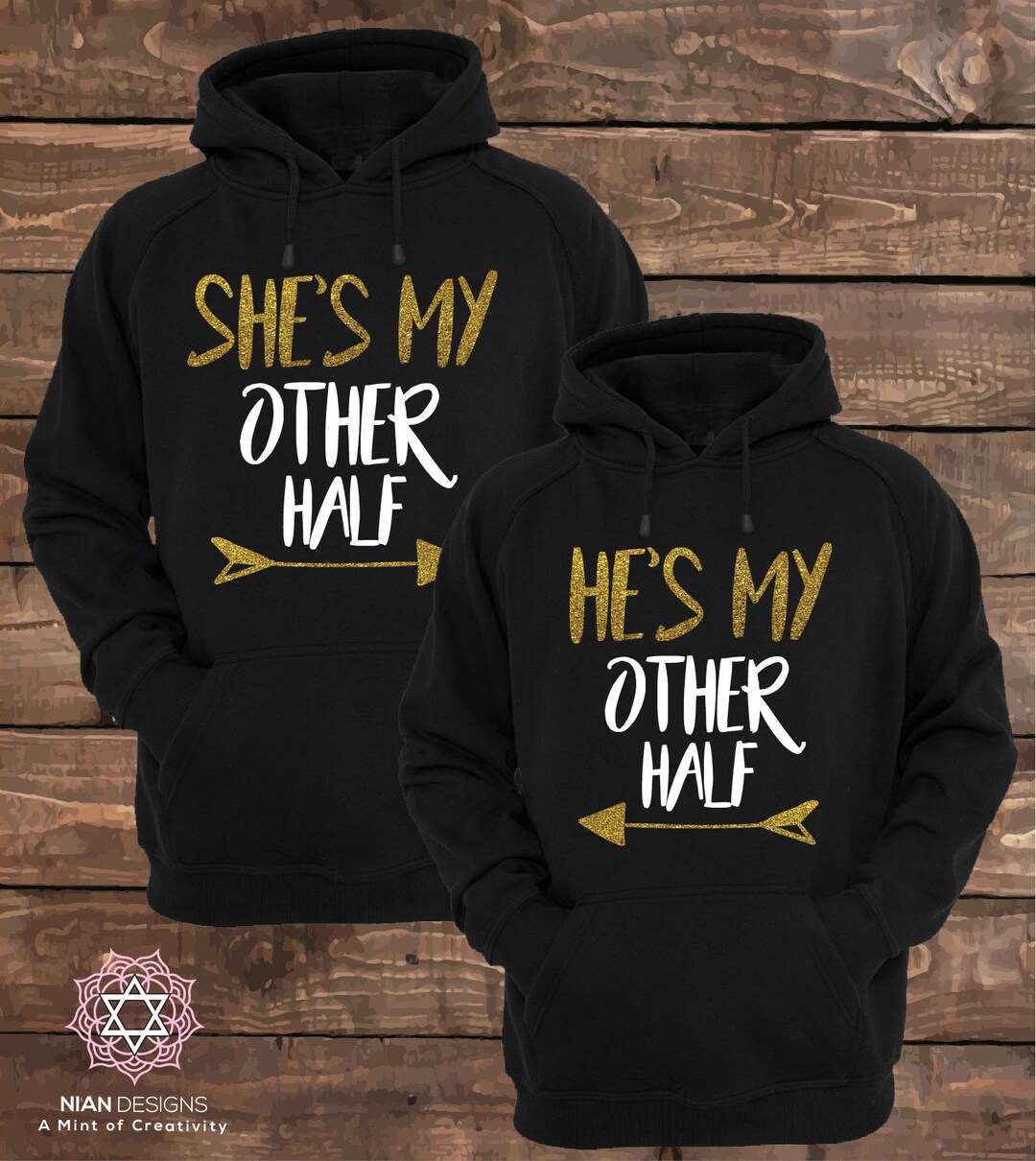 She's My Other Half and He's My Other Half - Matching Couple Hoodies ...