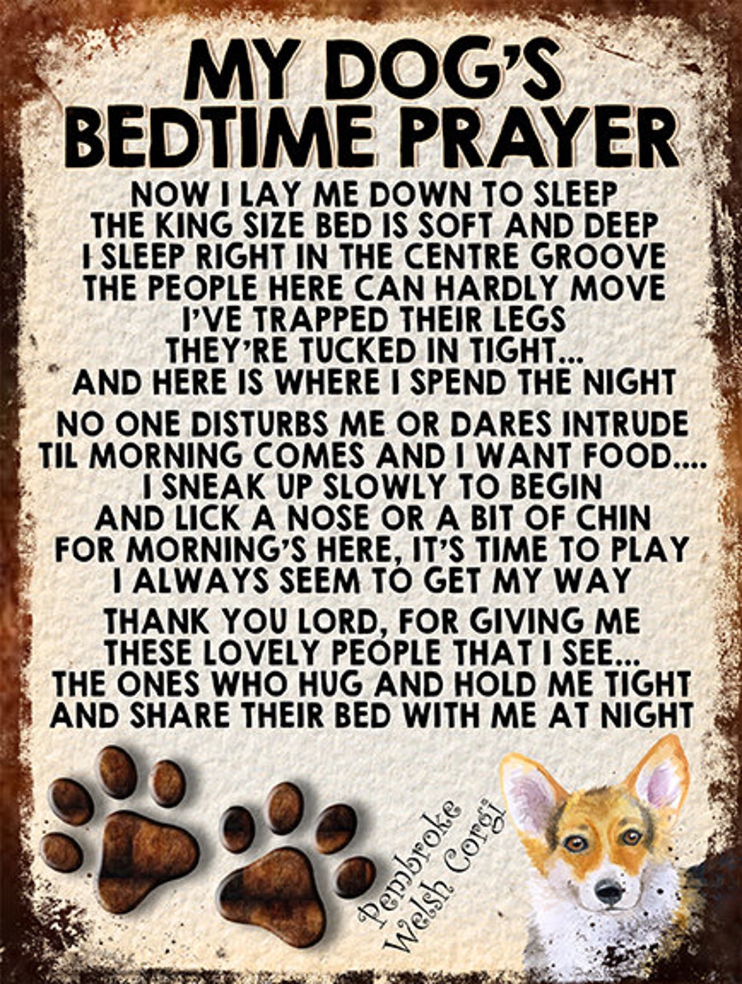 My Dog's Prayer Pembroke Welsh Corgi Dog Cute Dog Retro Metal Sign ...