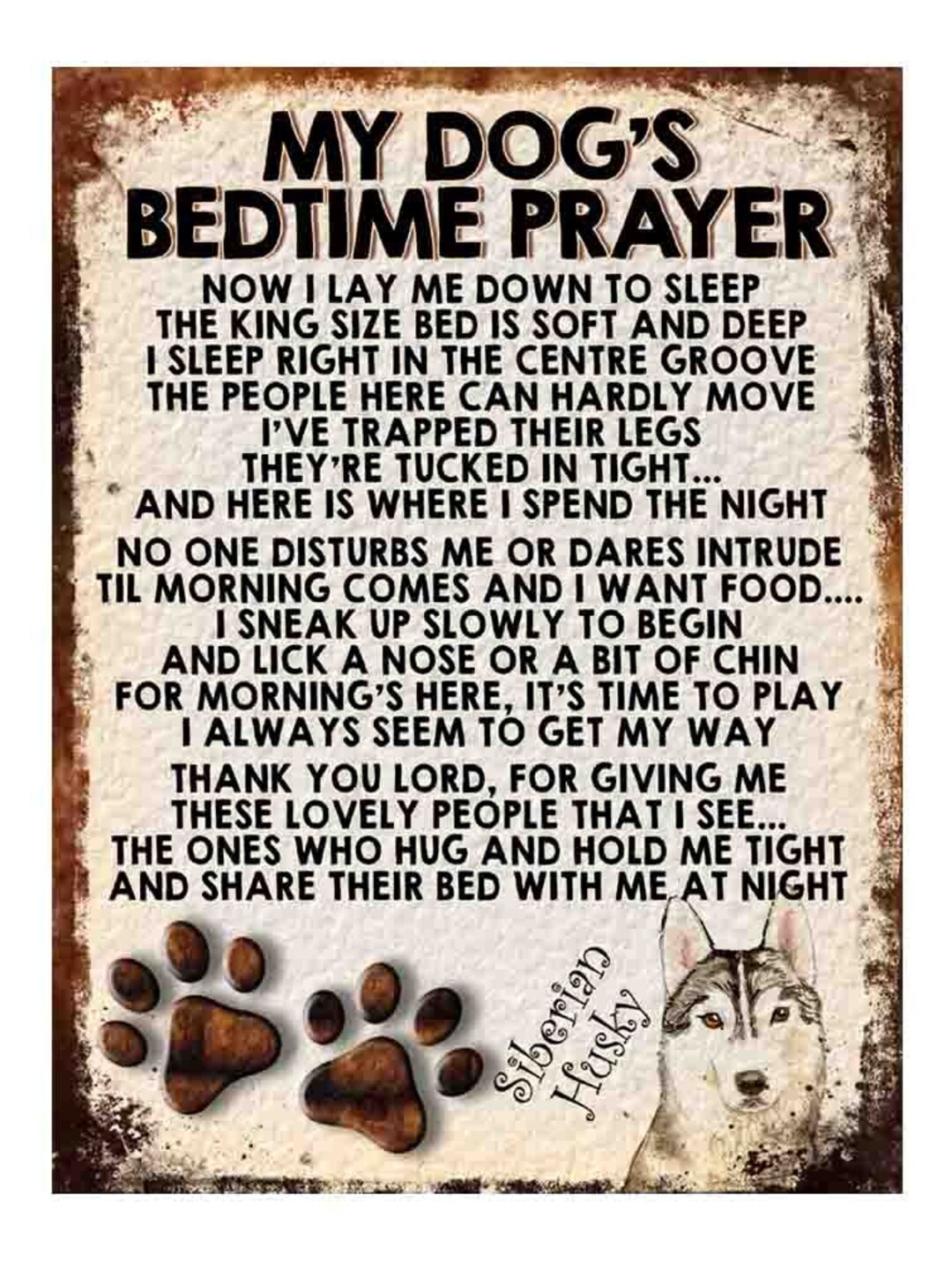 My Dog's Prayer Siberian Husky Dog Retro Metal Sign / - Etsy UK