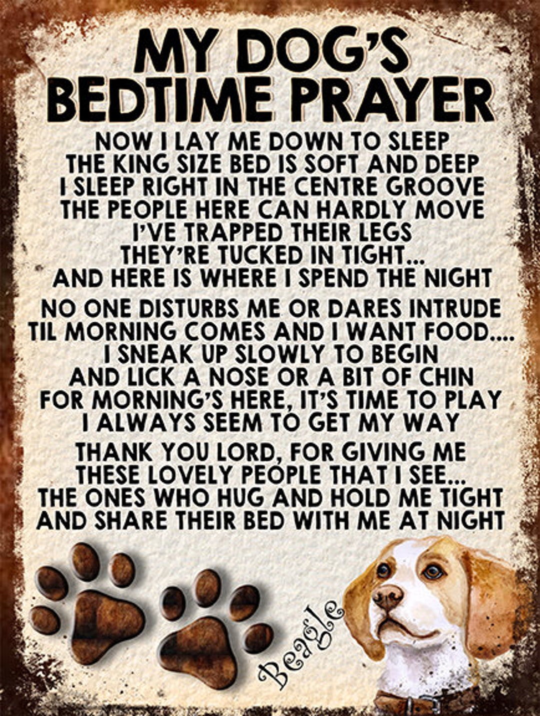 My Dog's Prayer Beagle Cute Dog Retro Metal Sign / Fridge Magnet/ Funny ...