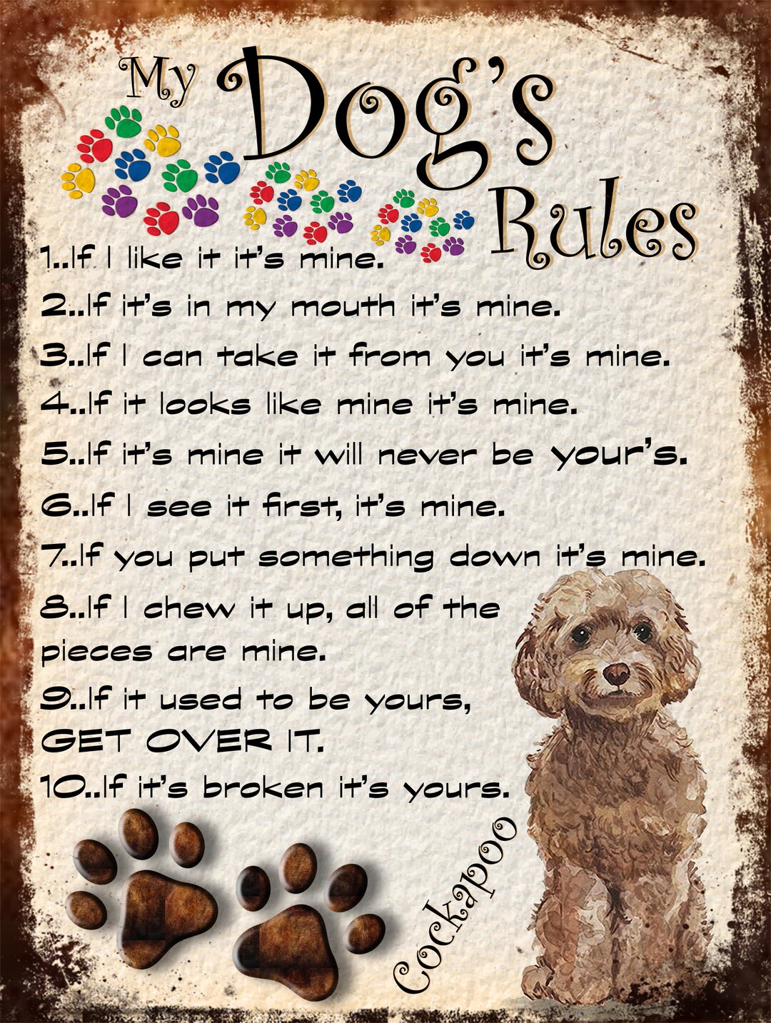 My Dog Rules Cockapoo, Retro Metal Sign / Fridge Magnet/ Funny Dog Gift ...